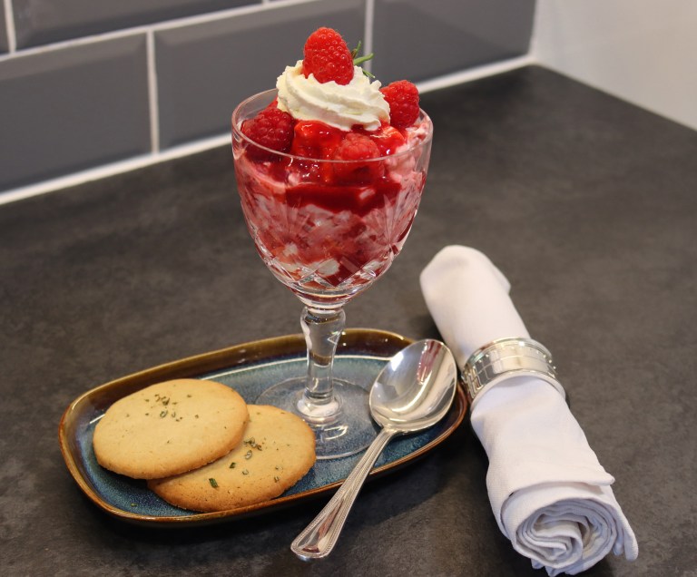 Raspberry Fool with Lemon & Rosemary Butter Cookies – Chef Kevin Ashton