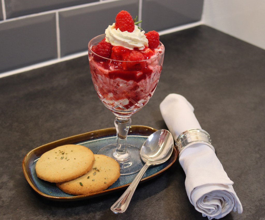 Raspberry Fool with Lemon & Rosemary Butter Cookies – Chef Kevin Ashton